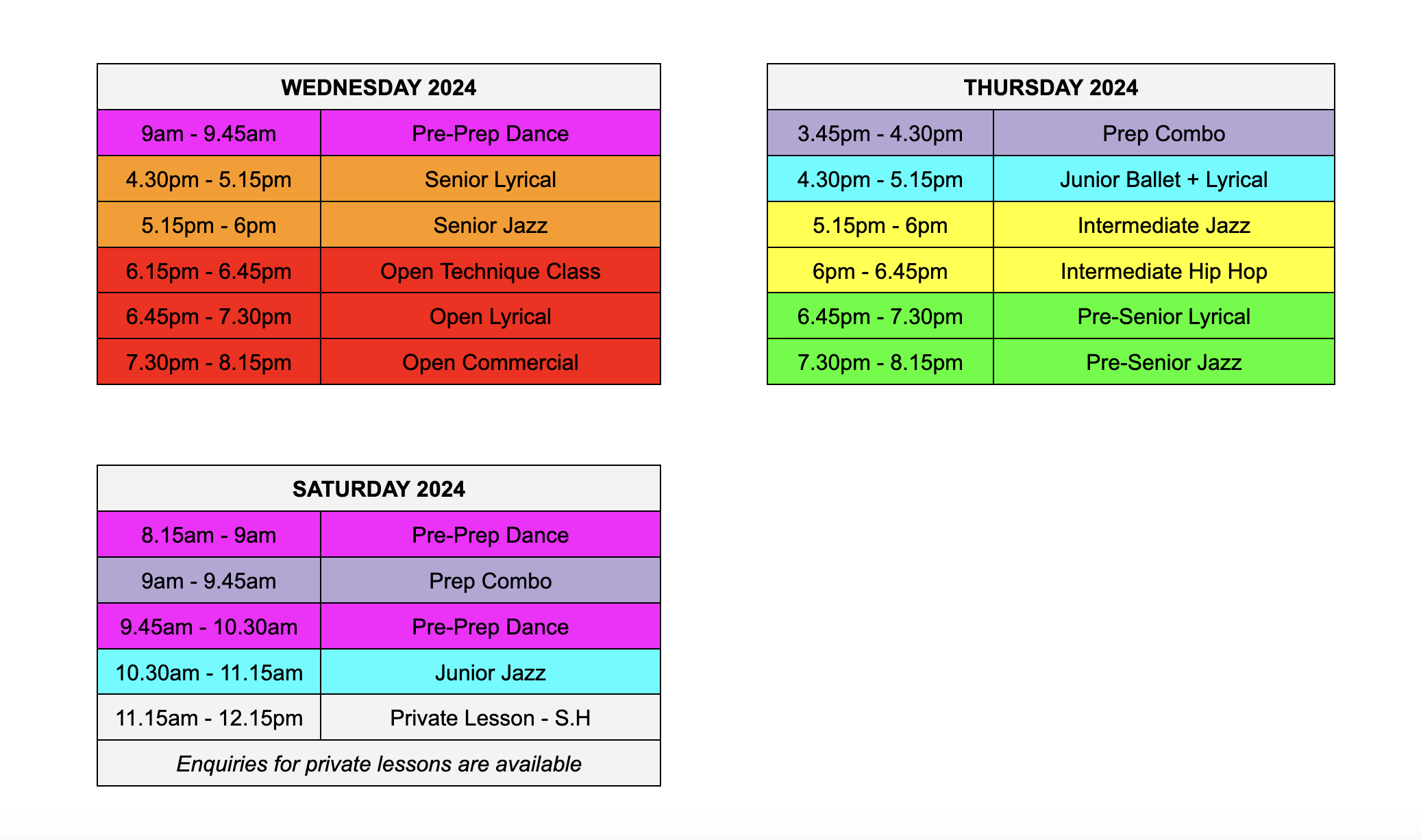 Timetable — B3C Studios